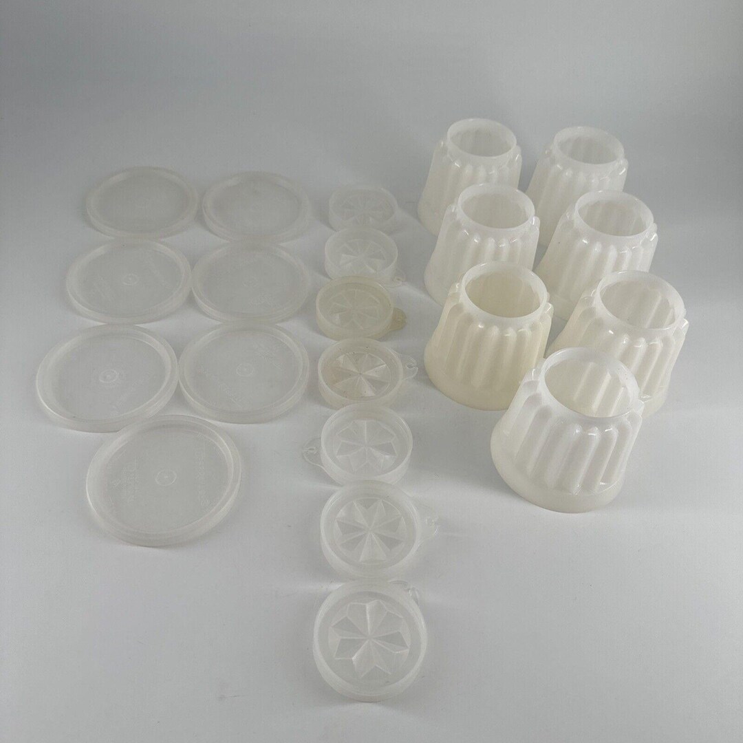 7 Vintage Tupperware Mini Jello Mold Jel-ette Single Serve Lids W/star ...