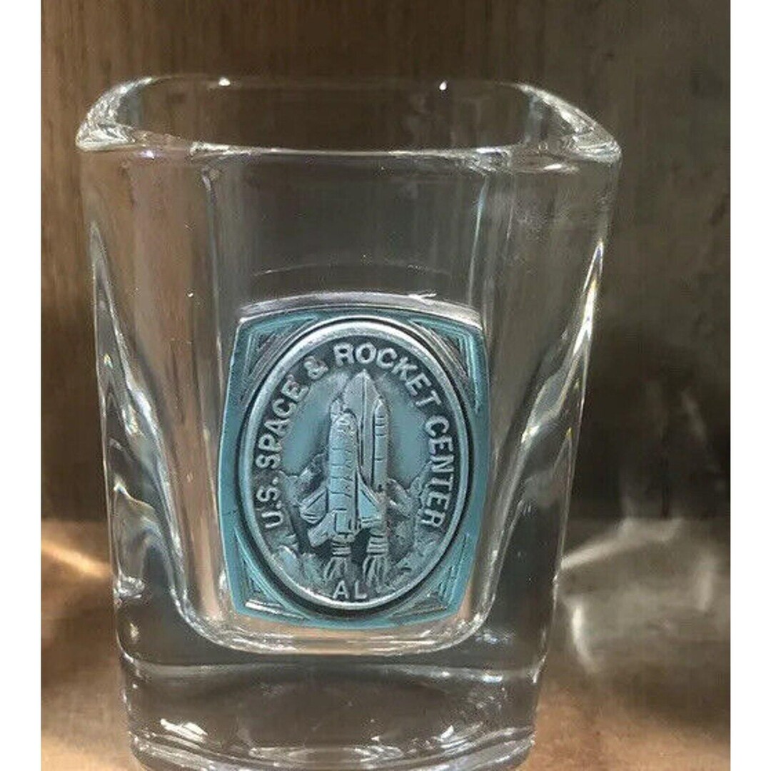 Shot Glass US Space Rocket Center Pewter Emblem Whisky Liquor Barware ...