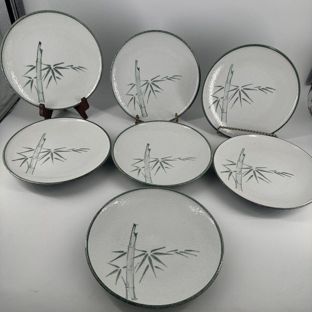 Sushi Plates Bamboo Leaf 8.9 Inch Set of 7 White Porcelain Japan Watou ...