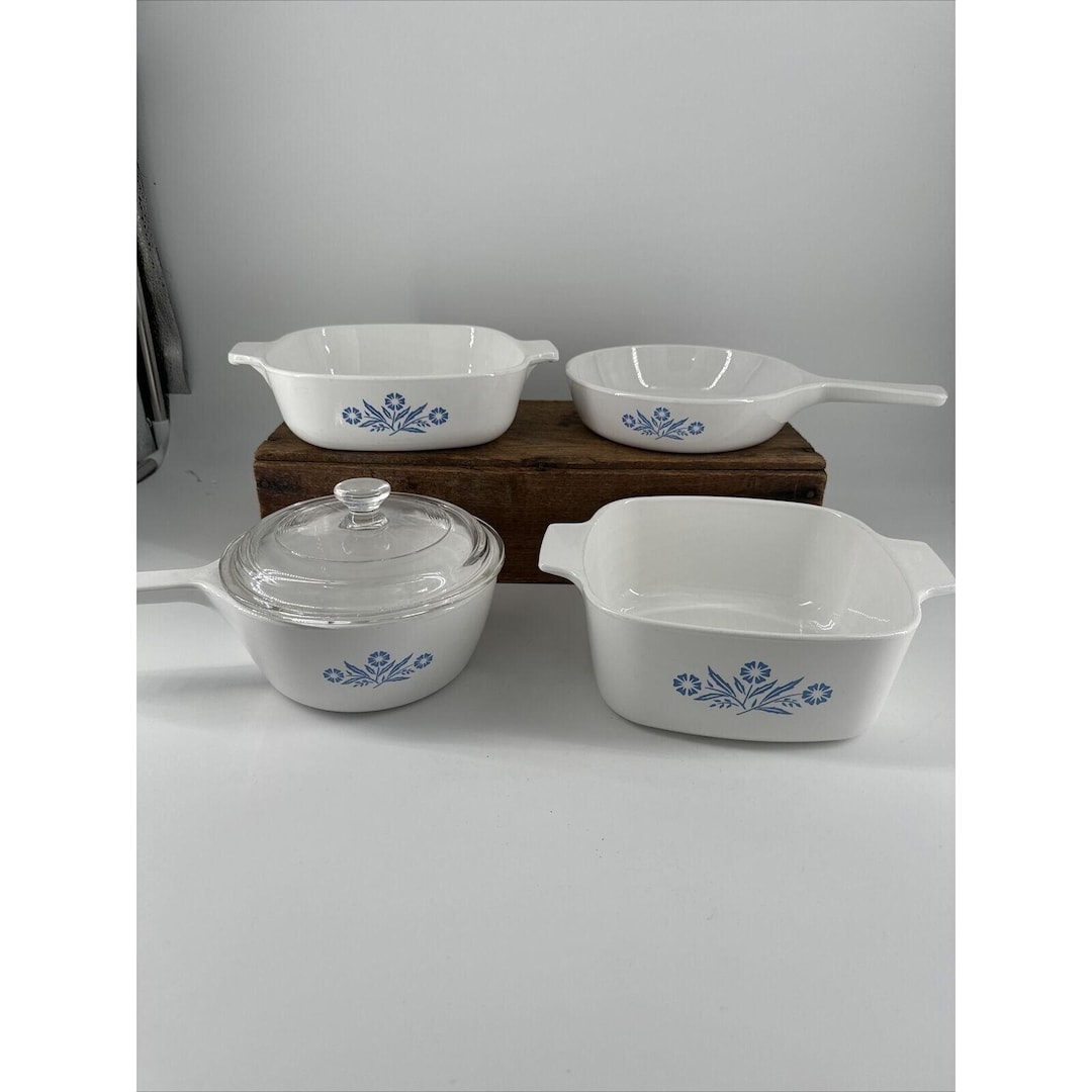 Corning Ware Blue Cornflower 5 Piece Set Vintage Casserole Dishes Pan ...