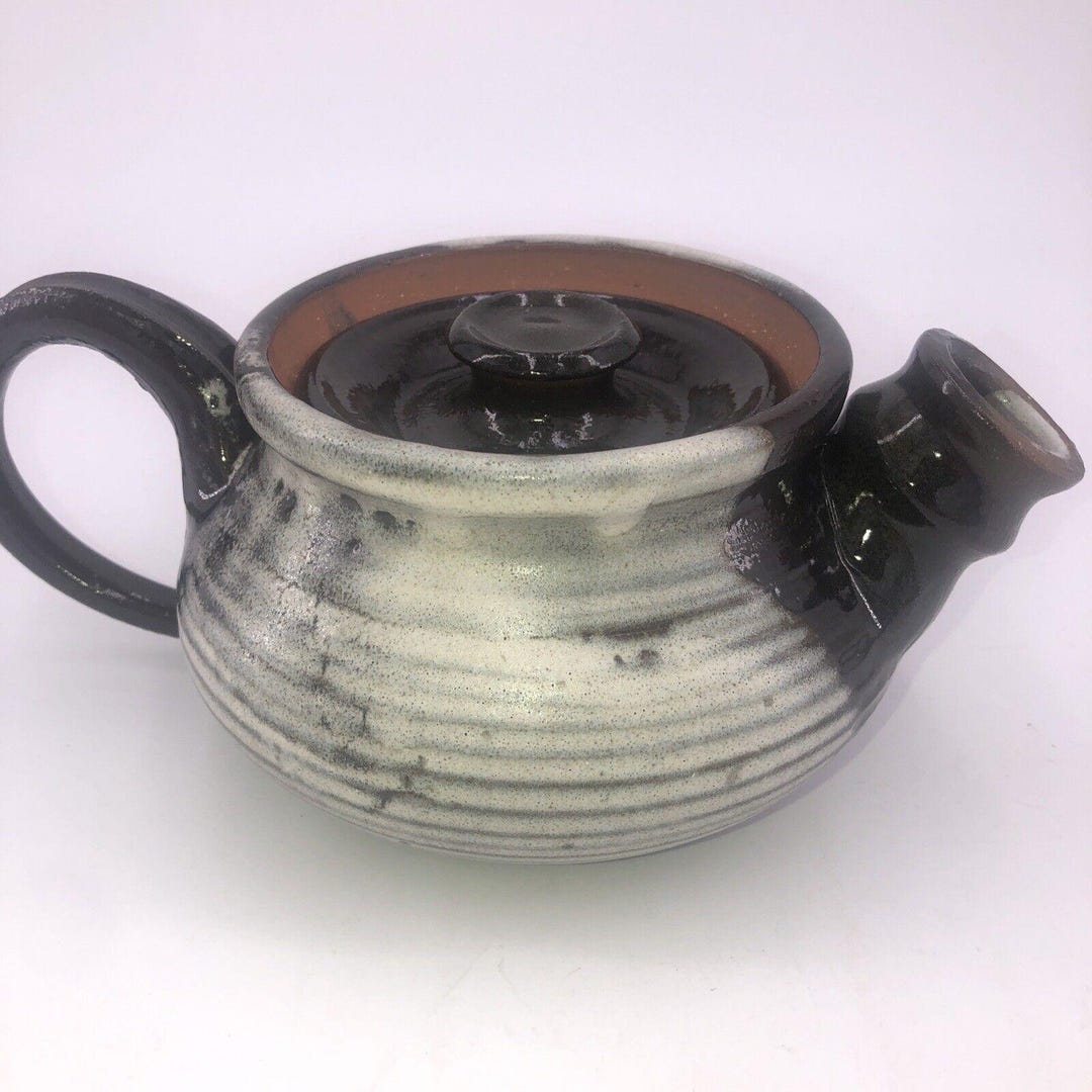 Pottery Teapot Ron Aubuchon American 1947-2014 Signed Brown White W/lid ...