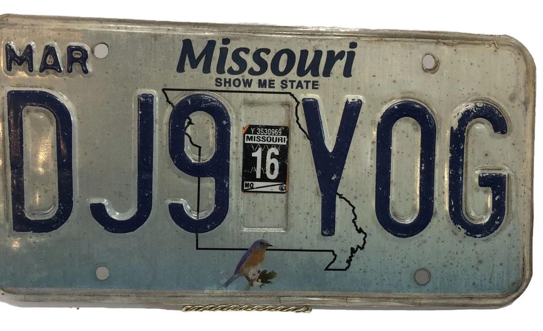 Missouri License Plate DJ9-Y0G Show Me State Bluebird Auto Tag MO March ...