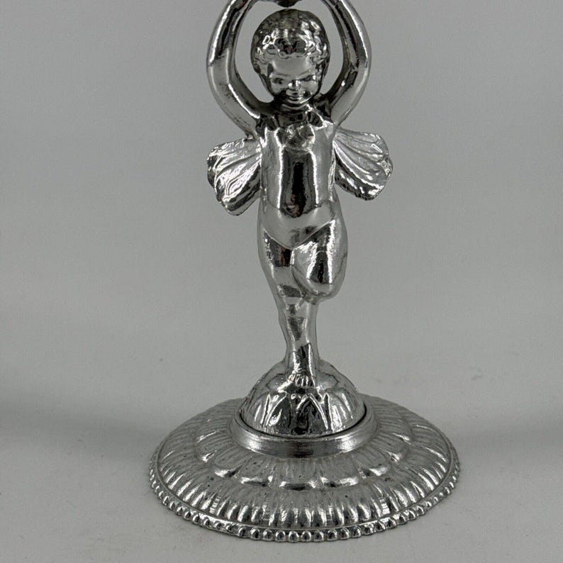 Cherub Angel Glass Soap or Candy Dish Vintage Silver Enamel 7” Tall X 5 ...