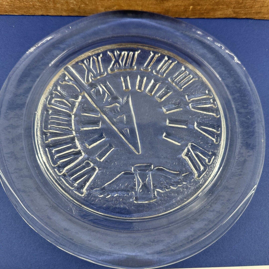 Plate Clear Glass With Sundial Design 8.25 D Vintage MCM Roman Numerals ...