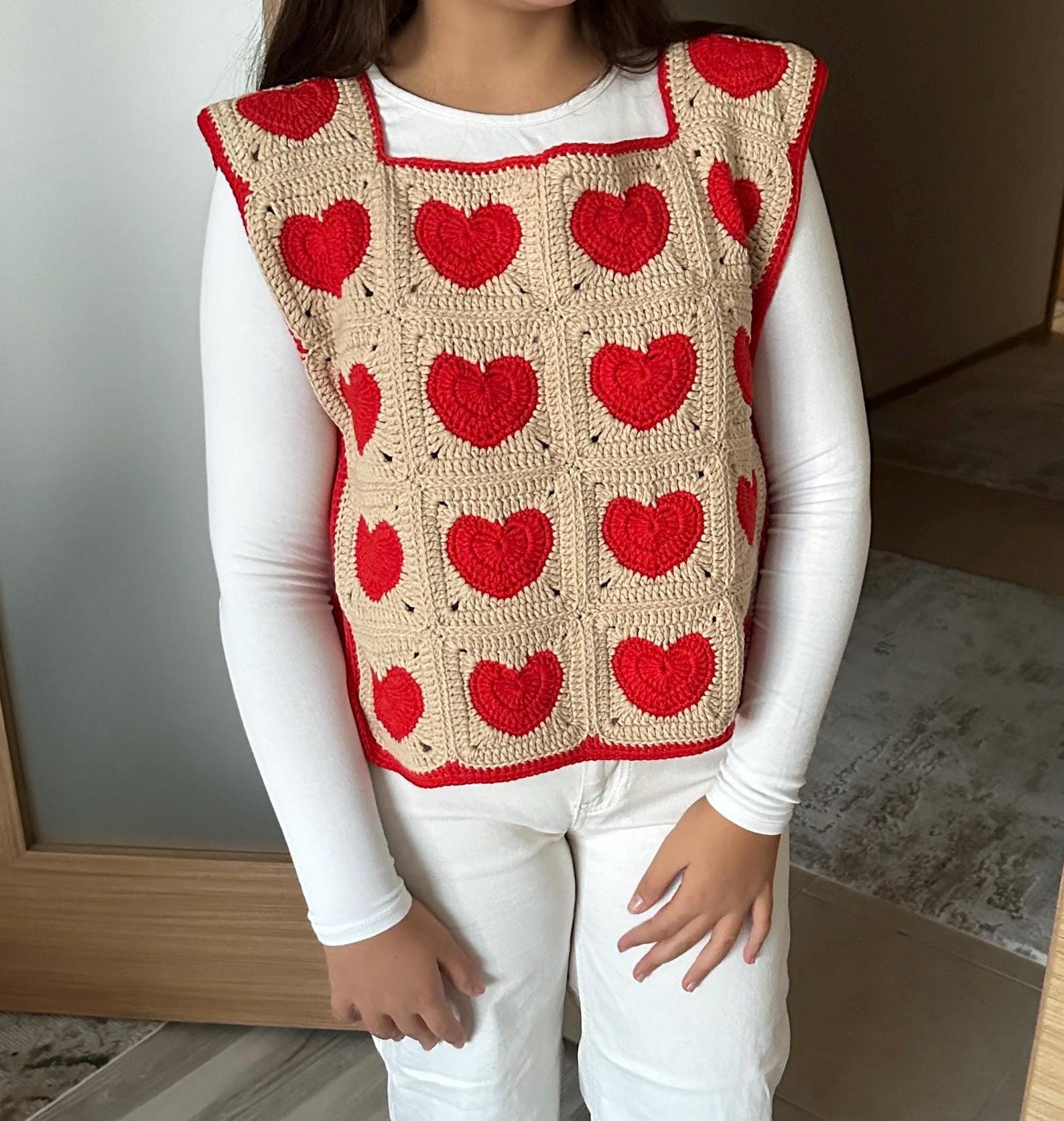 Crochet Heart Vest , Crochet Red Vest , Women Heart Sweater - Etsy