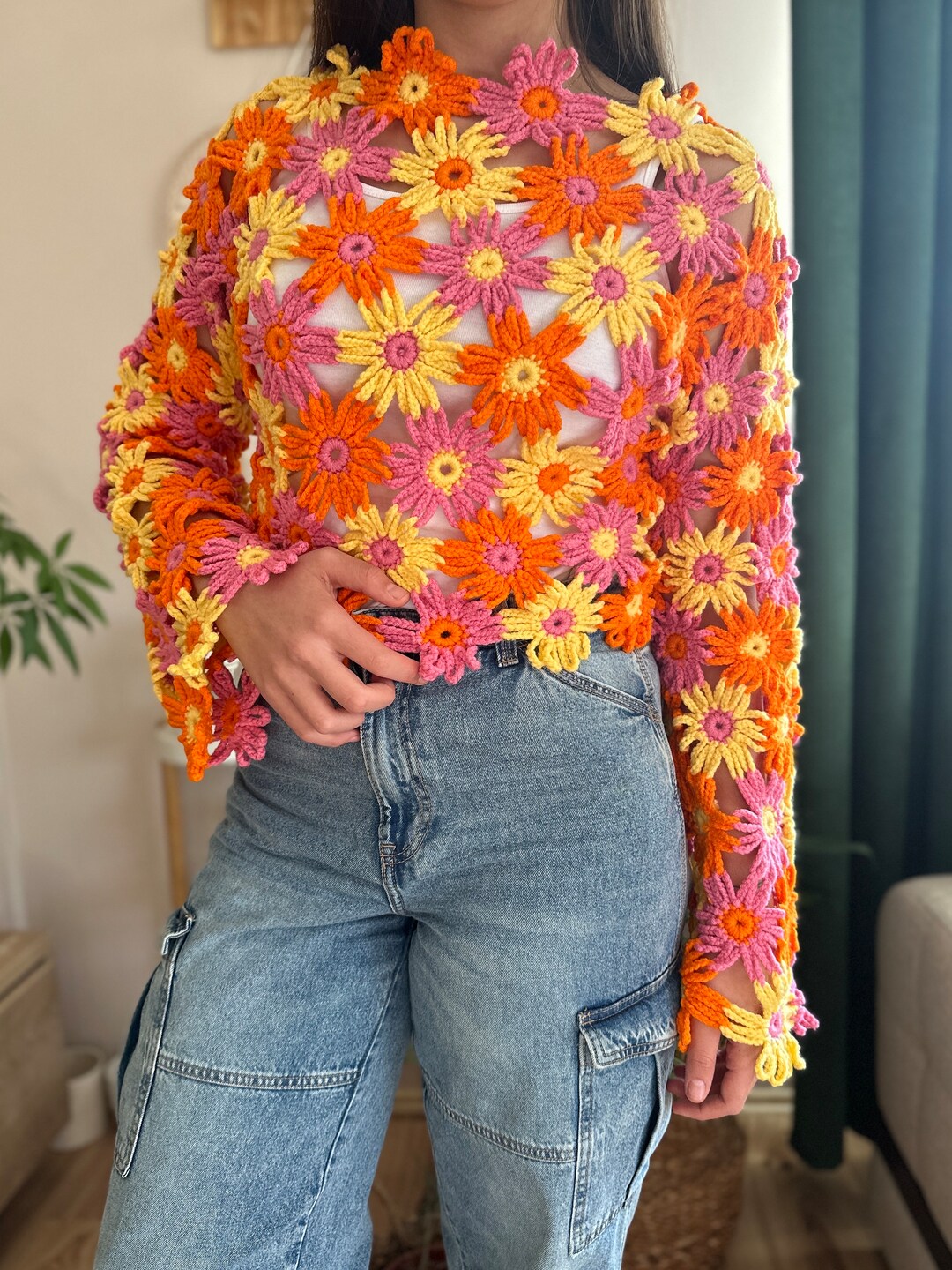 Floral Crochet Sweater, Crochet Sweater - Etsy