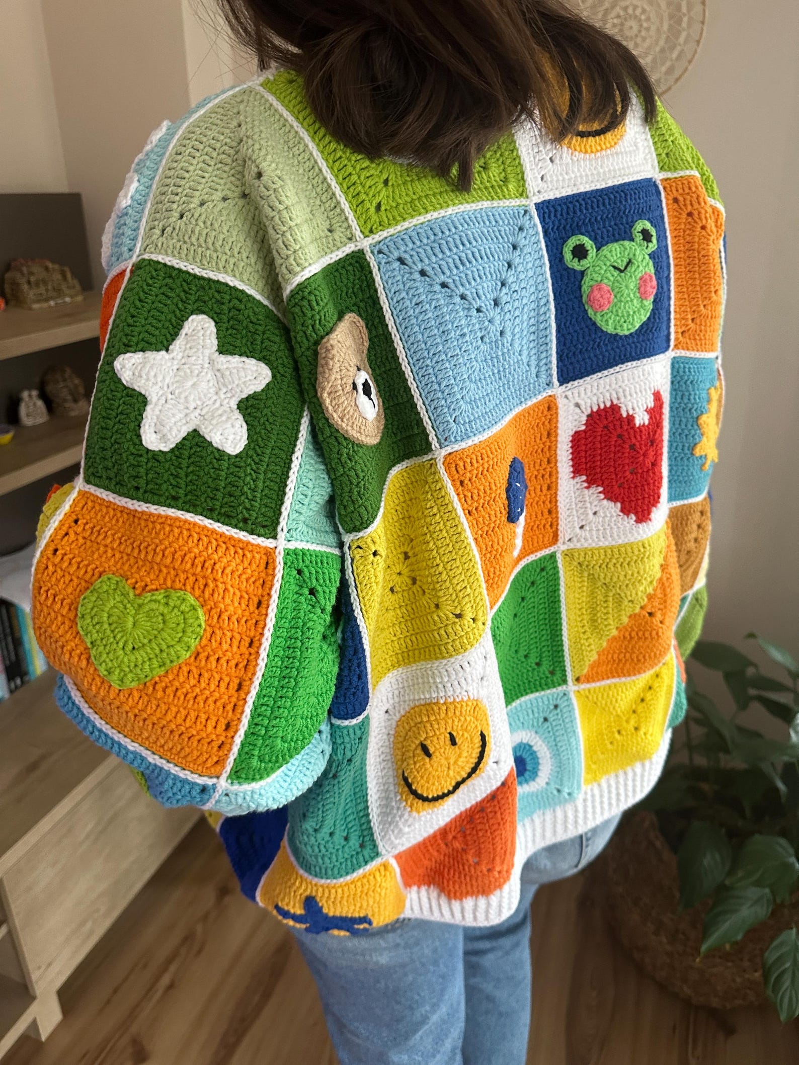 Crochet Patchwork Cardigan , Multicolor Jacket , Handknit Patchwork ...