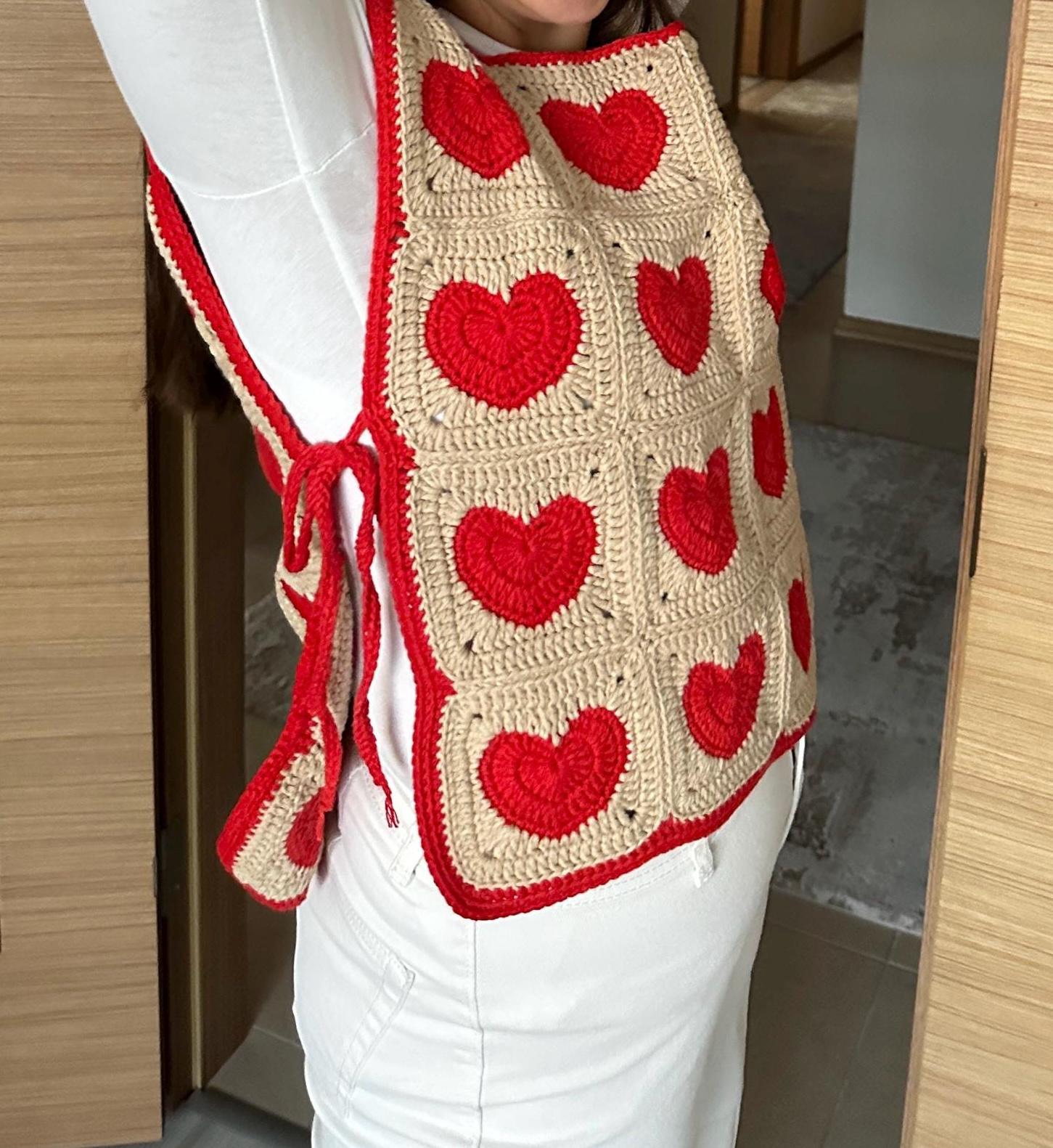 Crochet Heart Vest , Crochet Red Vest , Women Heart Sweater - Etsy