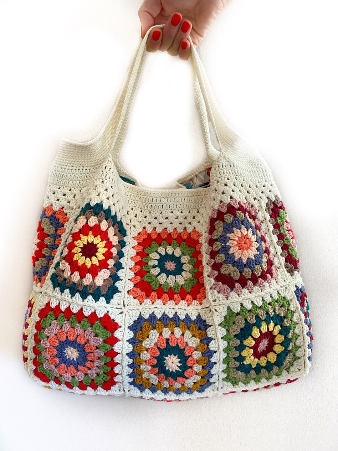 Crochet Granny Square Bag , Shoulder Bag , Knitting Bag , Boho Bag ...