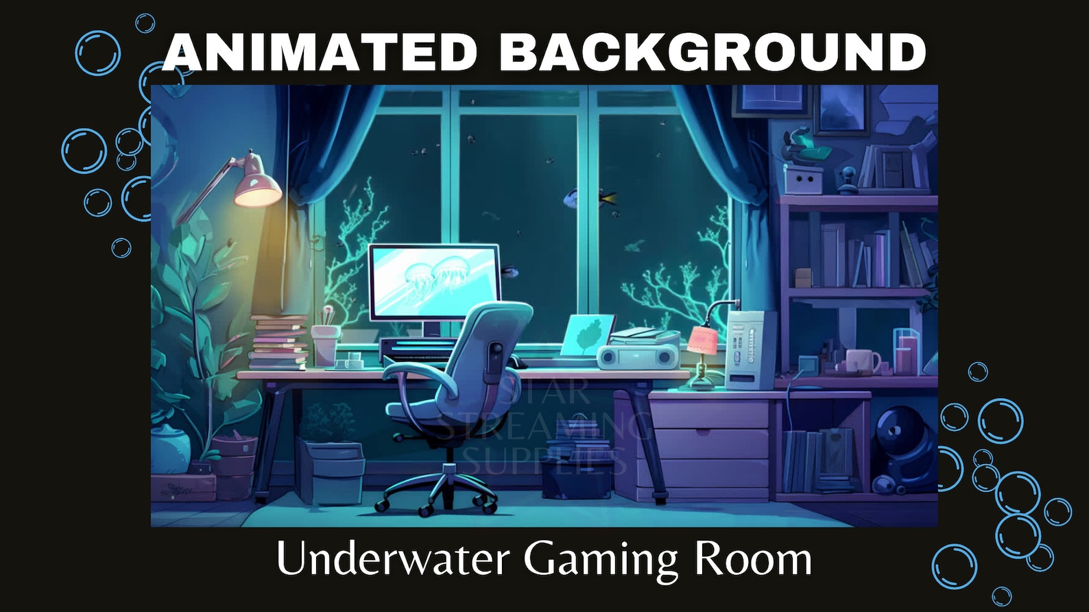 Animated Aquarium Room Vtuber Background, Underwater Themed Fish Tank ...