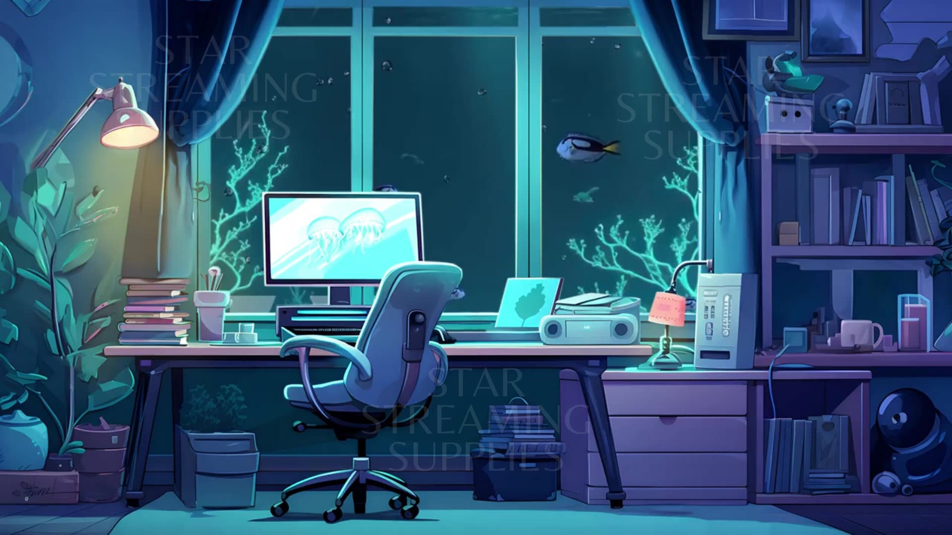 Animated Aquarium Room Vtuber Background, Underwater Themed Fish Tank ...