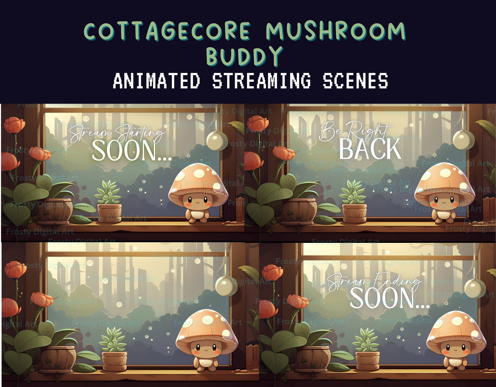 ANIMATED Mushroom Streaming Scene Pack, Twitch Background, Unique ...