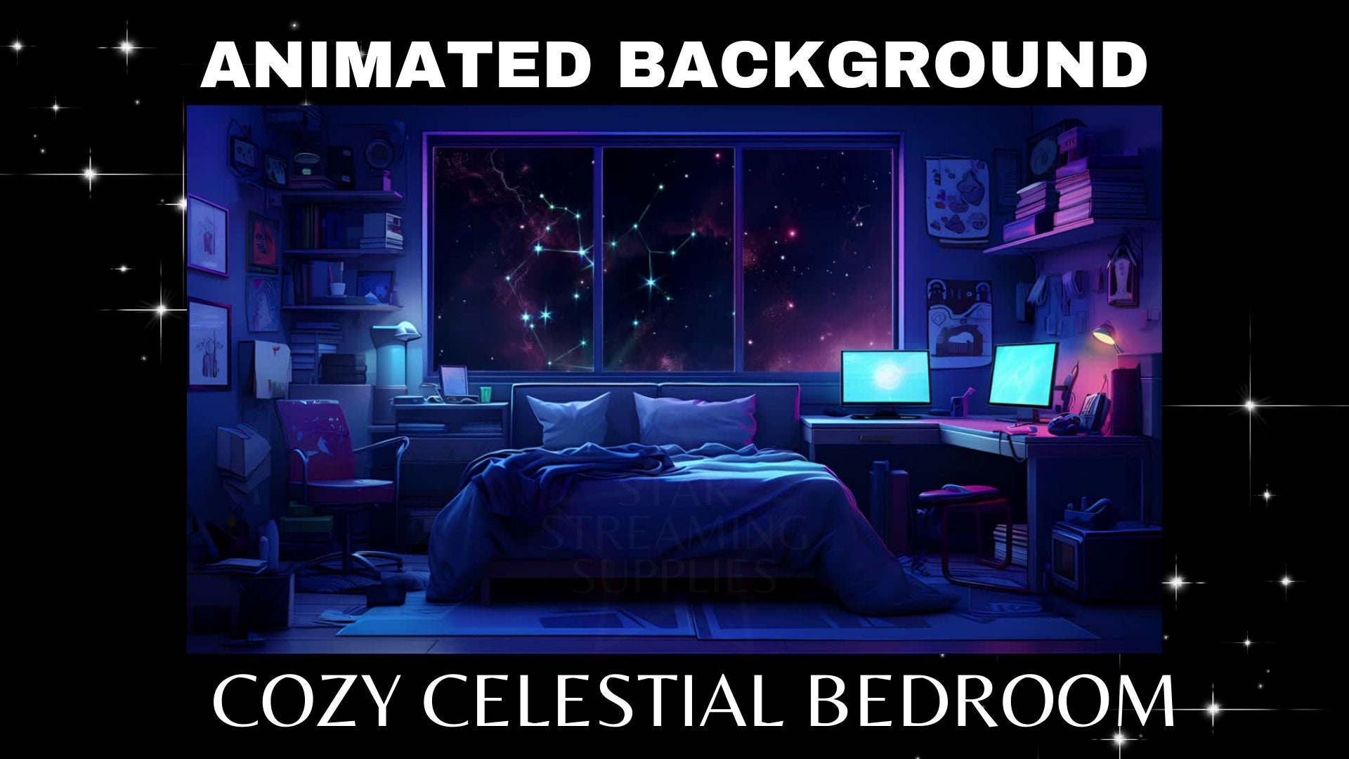 Animated Night Sky Vtuber Room Background for Twitch, Shooting Stars ...