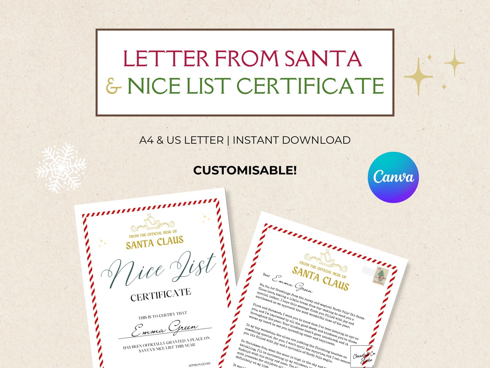 Letter From Santa & Nice List Certificate Editable Santa Letter ...