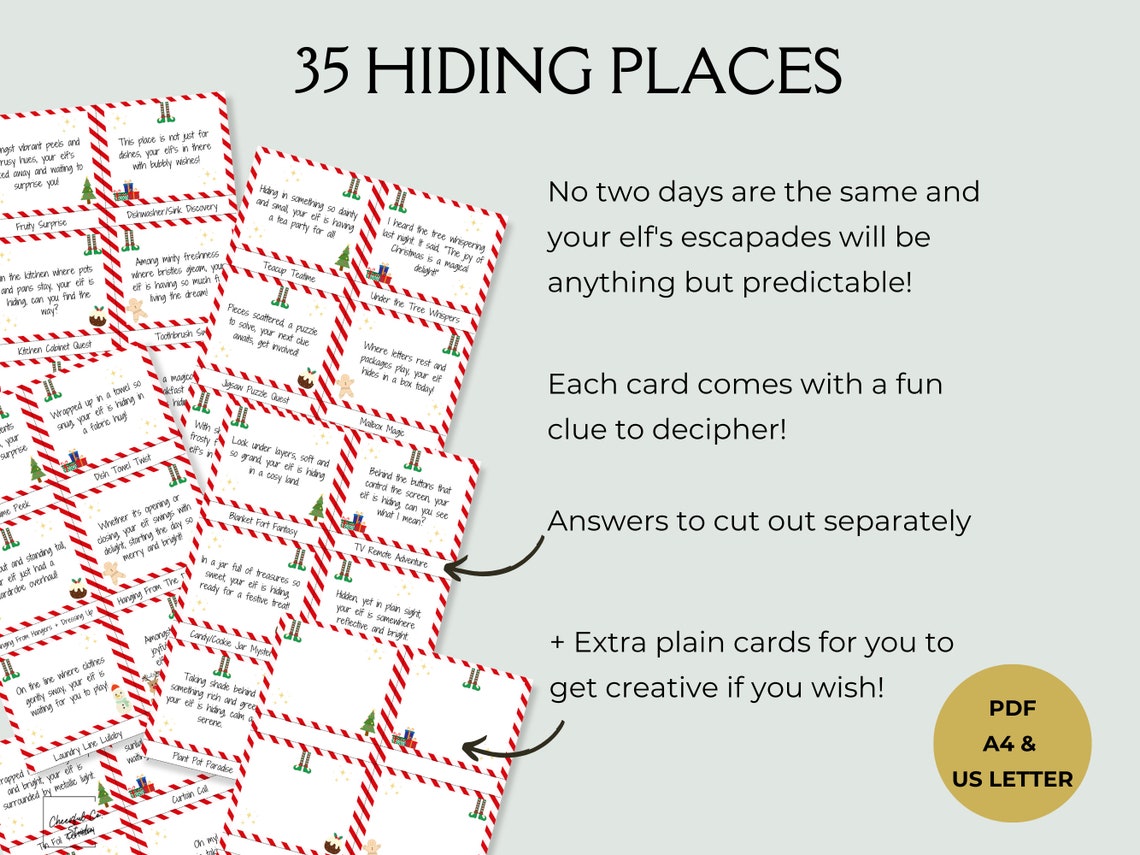 Elf Ideas | Elf Printable With Elf Hiding Places, Elf Activities, Elf ...