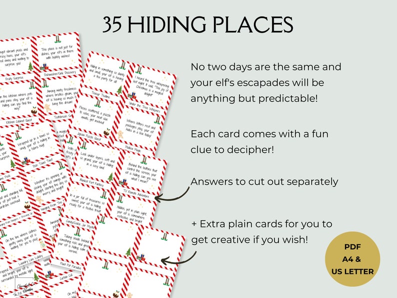 Elf Ideas | Elf Printable With Elf Hiding Places, Elf Activities, Elf ...