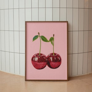 Cherry Disco Poster, Disco Ball Print, Funky Art Print, Disco Ball ...