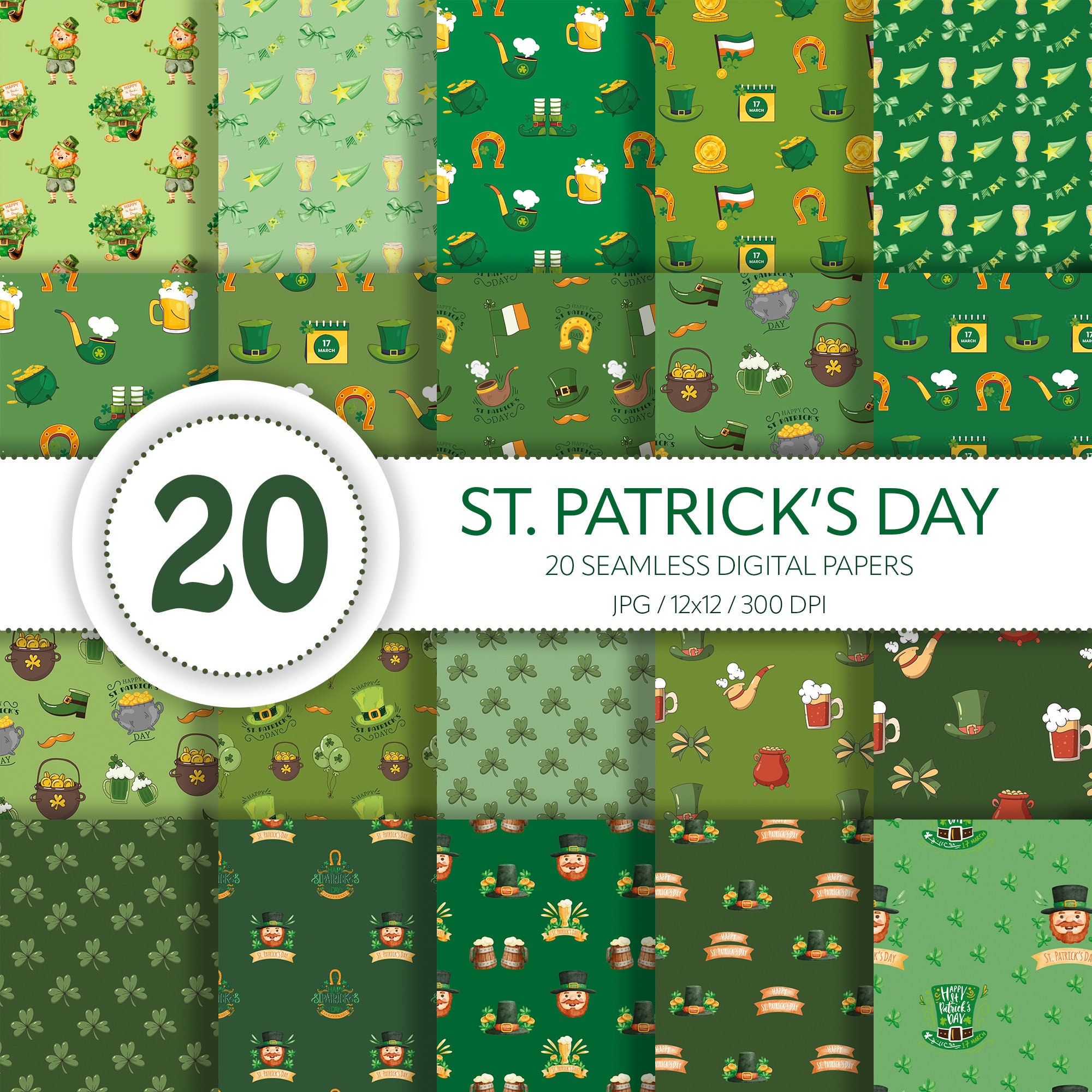 St.patrick’s Day Digital Papers, Green Digital Paper, St Patrick's Day ...