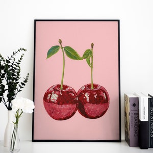 Cherry Disco Poster, Disco Ball Print, Funky Art Print, Disco Ball ...