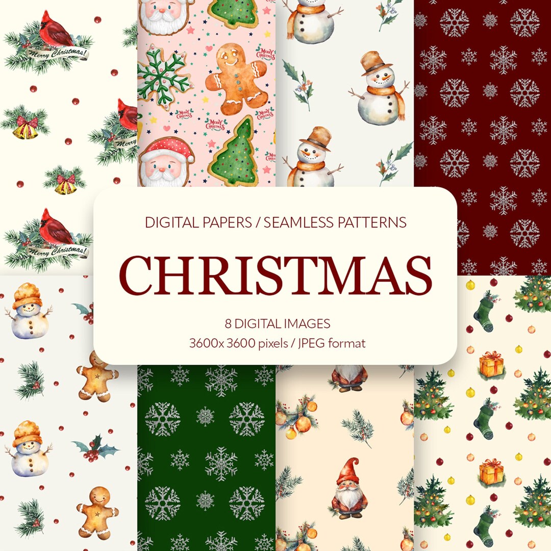 Christmas Digital Paper, Digital Pattern, Printable Digital Papers ...