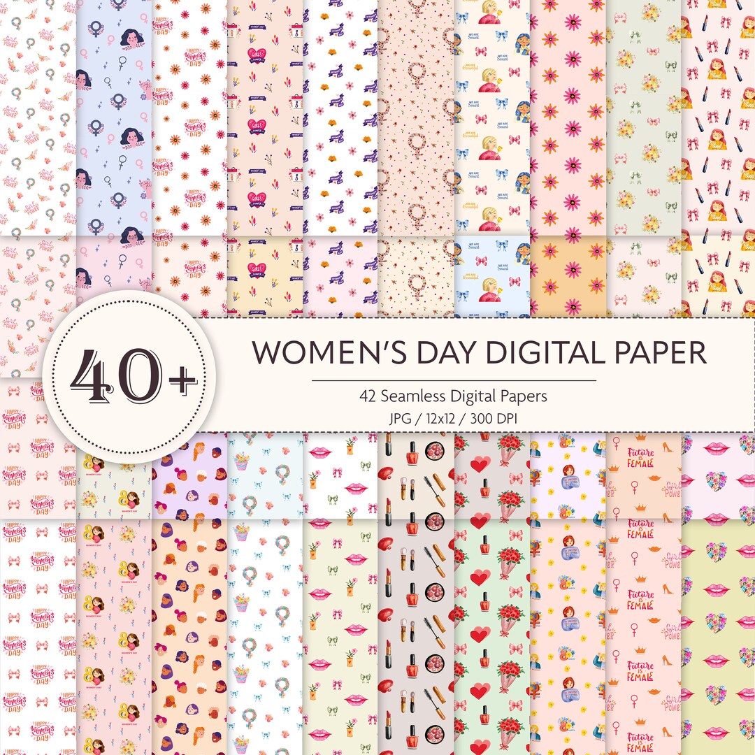 International Women's Day Digital Paper, 40+ Women's Day Seamless ...