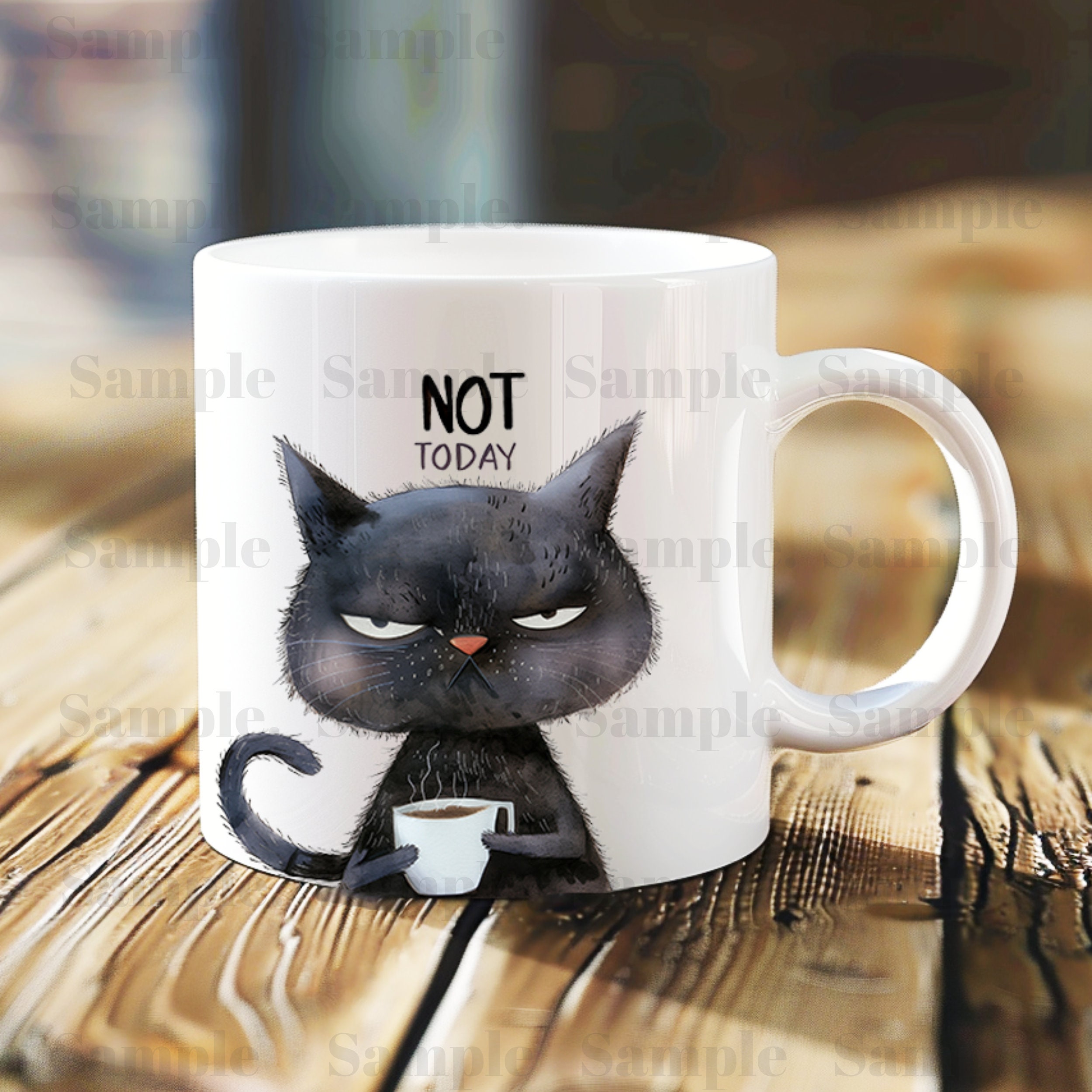 Grumpy Black Cat and Coffee | One PNG File | Transparent Background ...