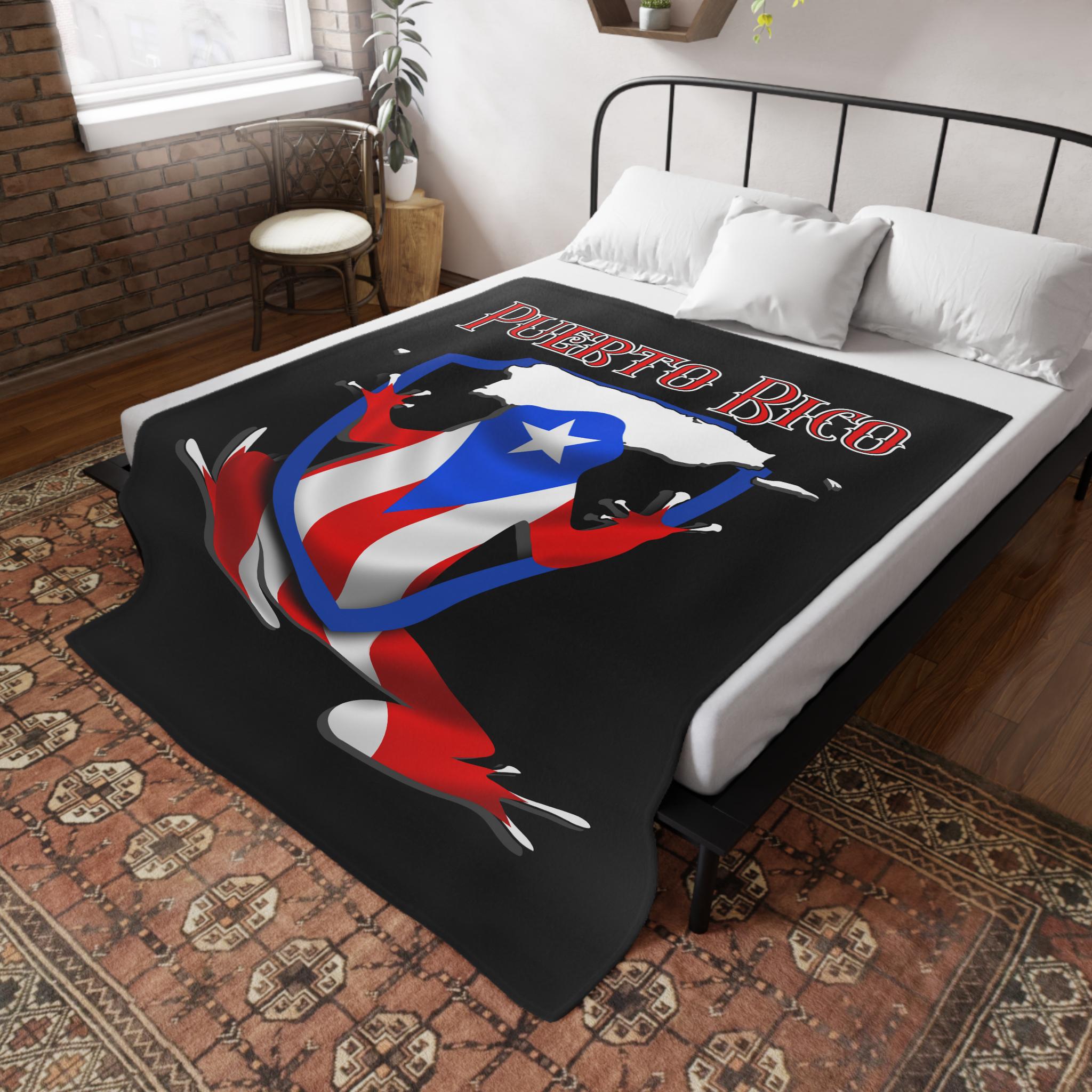 PUERTO RICO Plush Fleece Blanket, Black Puerto Rico Coqui Design ...