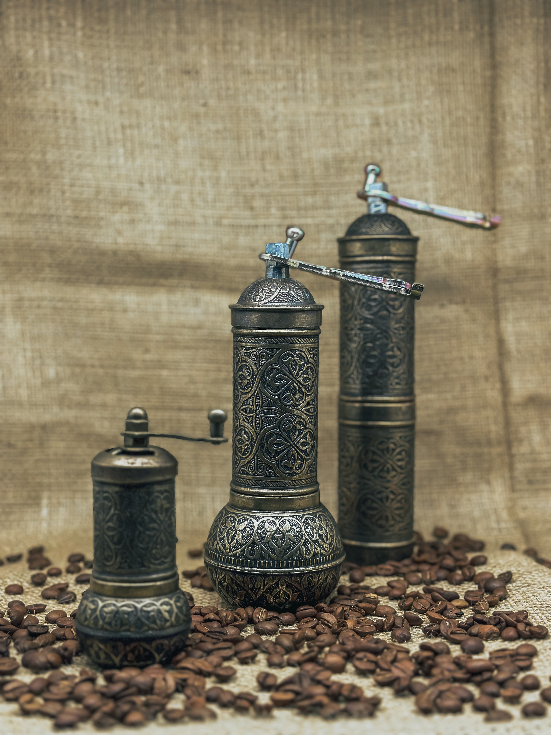 Set of 4, Traditional Turkish Coffee Grinders, Pepper Mill, Spice ...