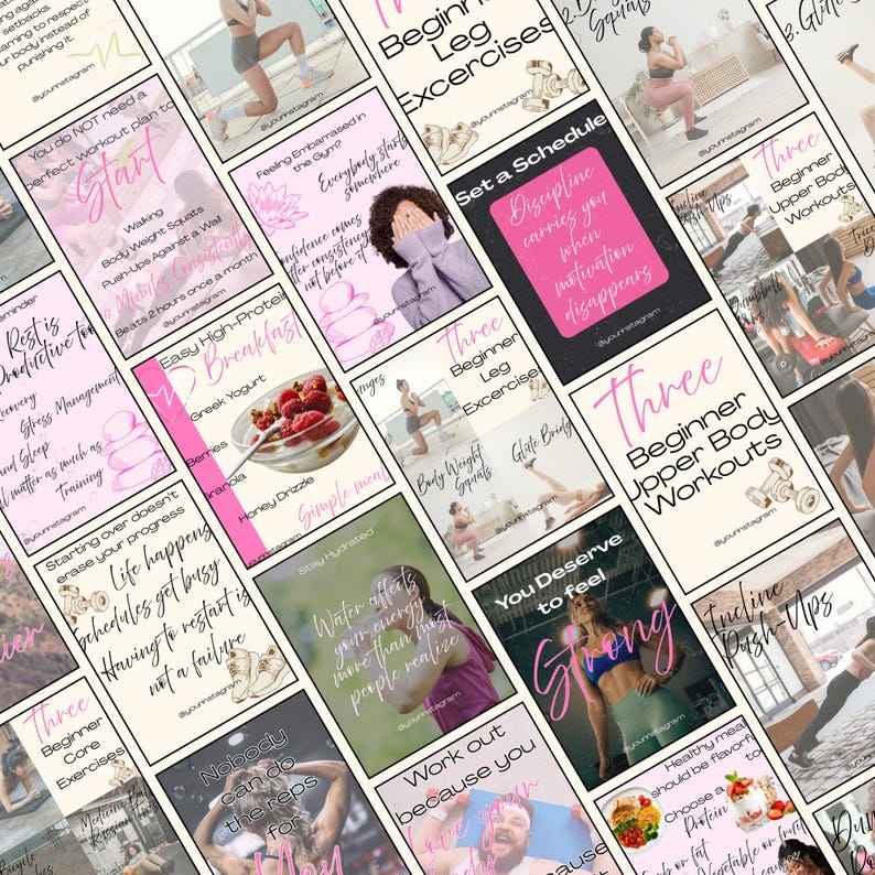 Gym Chic Instagram Templates | 30 Fitness Content Canva Social Media ...