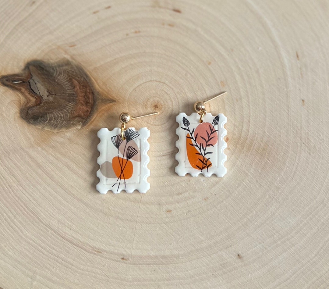 Floral Stamp Earrings, Clay Earrings, Lightweight, Handmade, Flower ...