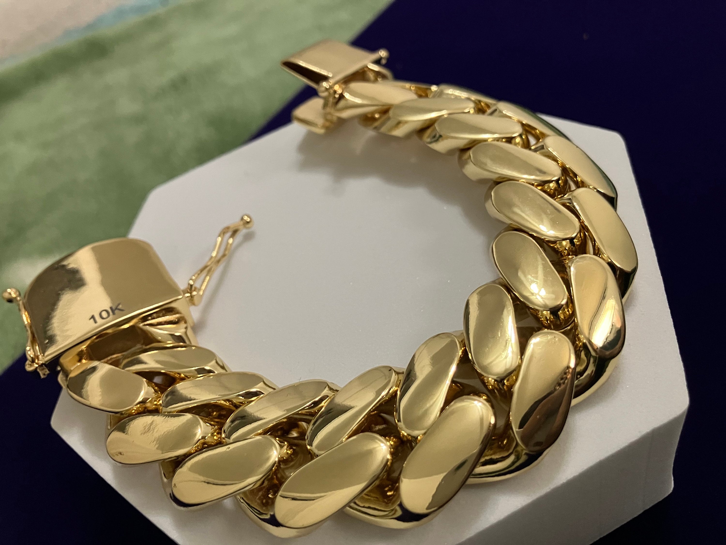 Miami Cuban Link Bracelet 10k Gold Plated Handmade Solid Heavy With ...