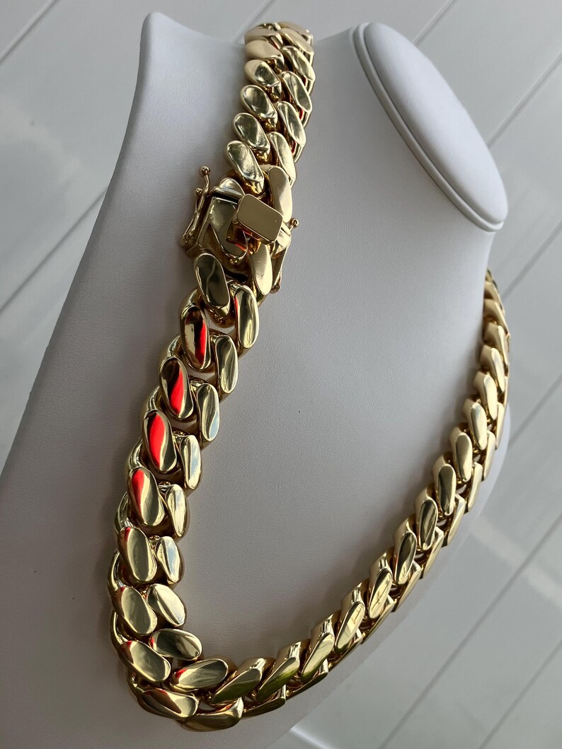 22mm Miami Cuban Link Chain 10k Plated Box Lock Solid Handmade ...
