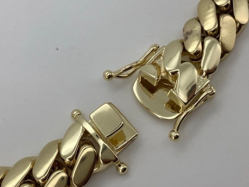 12mm Miami Cuban Link Chain Bracelet Set 10k Plated Box Lock Solid ...
