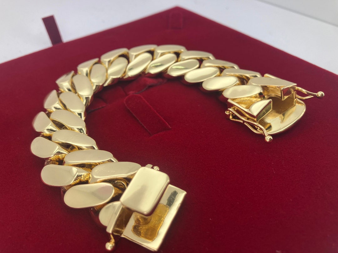 Miami Cuban Link Bracelet 10k Gold Plated Handmade Solid Heavy With ...