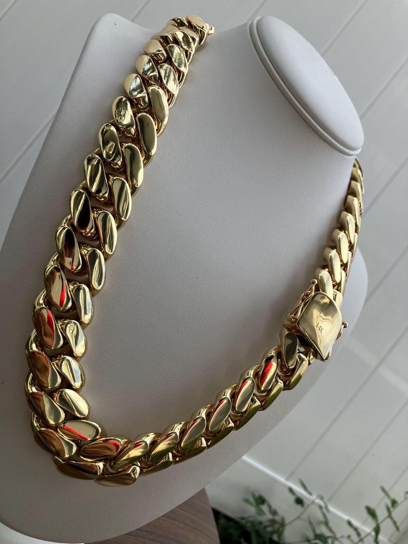 22mm Miami Cuban Link Chain 10k Plated Box Lock Solid Handmade ...