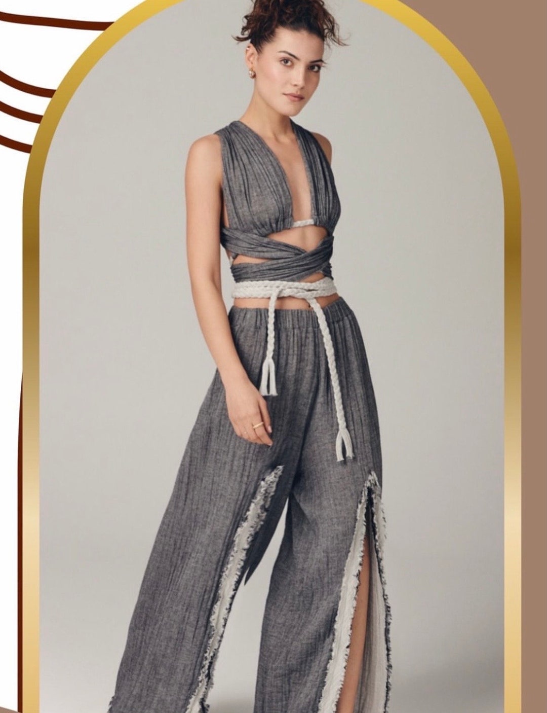 Boho Cotton Two-piece Pants Set: High Waist Trousers and Top,yoga ...