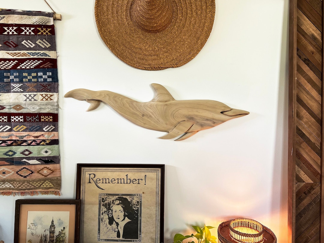Hand Carved Wooden Dolphin ANY Size/color Wall Art Wooden Animals Wall ...