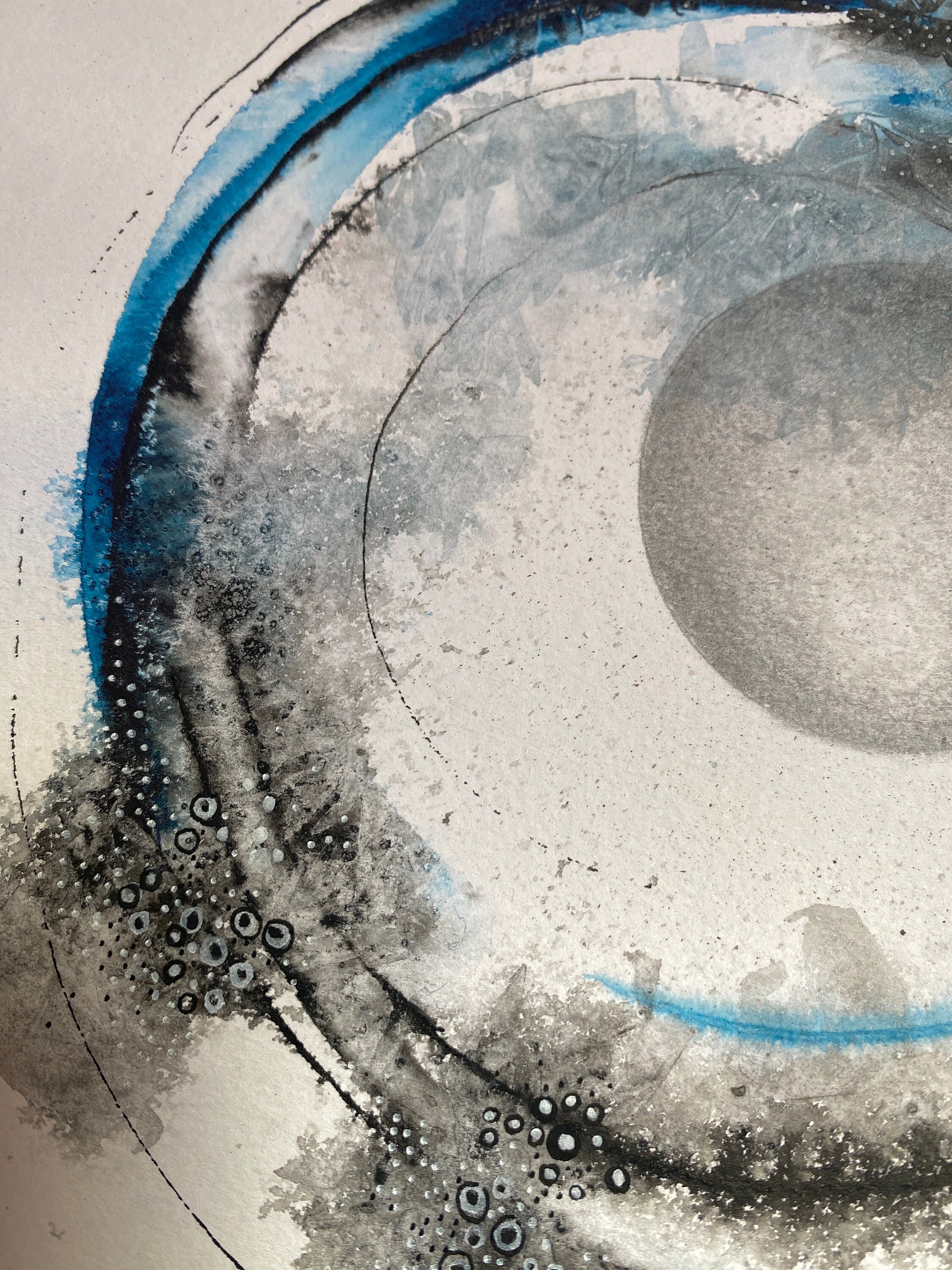 Sphere Circles Pen, Ink and Pencil Drawing. Black, White & Blue ...