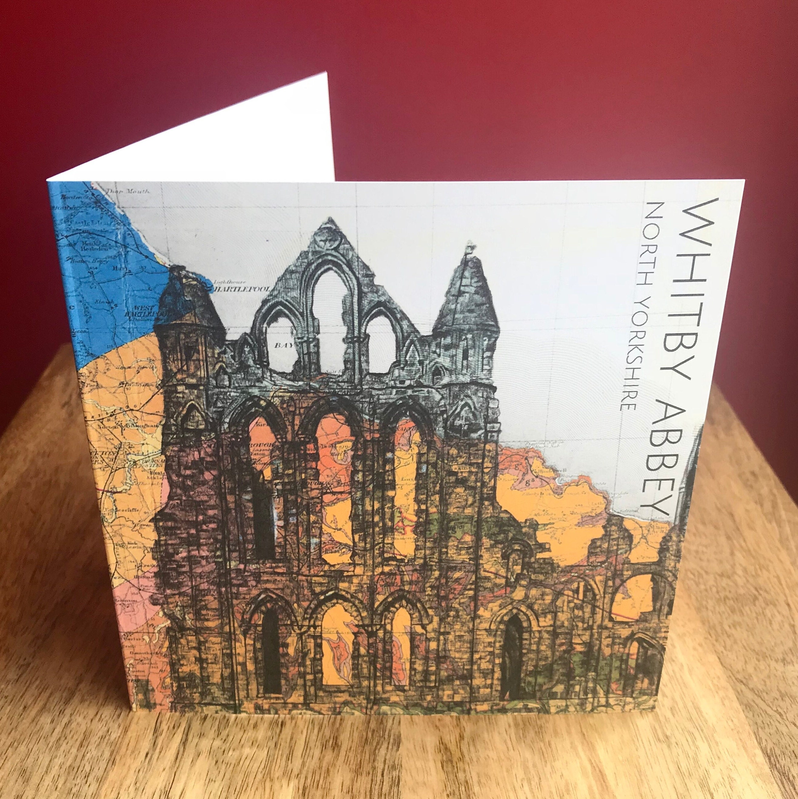 Whitby Abbey Greeting Birthday Card. Pen Drawing Over Map. Blank Inside ...
