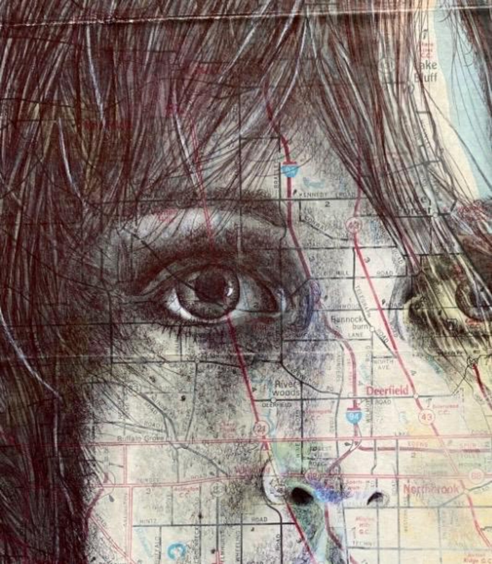 Grace Slick Portrait Print. Pen Drawing Over Map of San Francisco . A4 ...