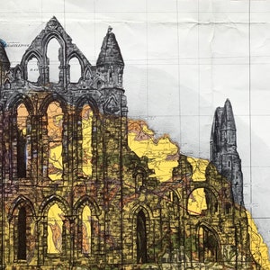 Whitby Abbey Print. Pen Drawing Over Map . A4 Unframed - Etsy