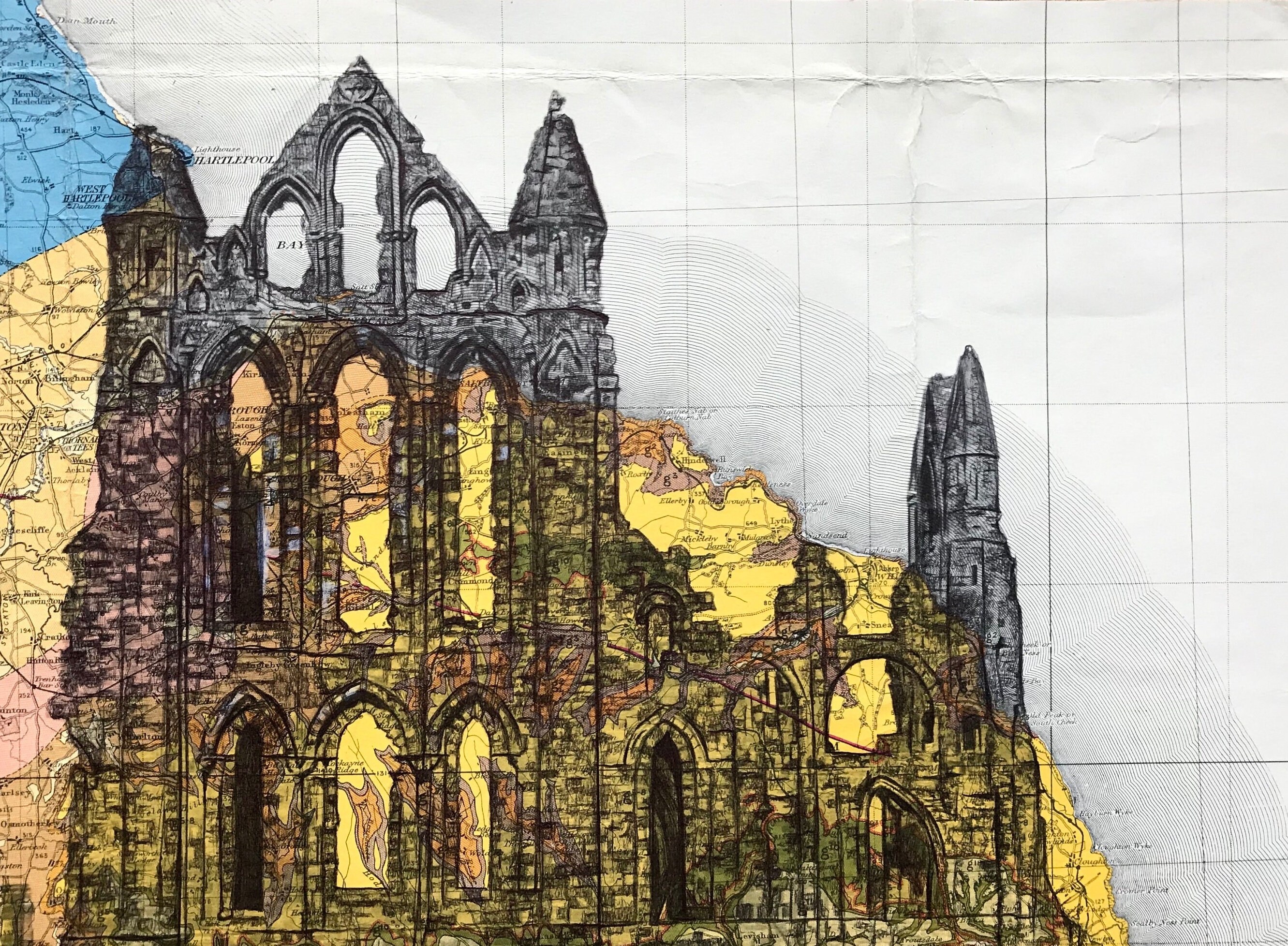 Whitby Abbey Print. Pen Drawing Over Map . A4 Unframed - Etsy