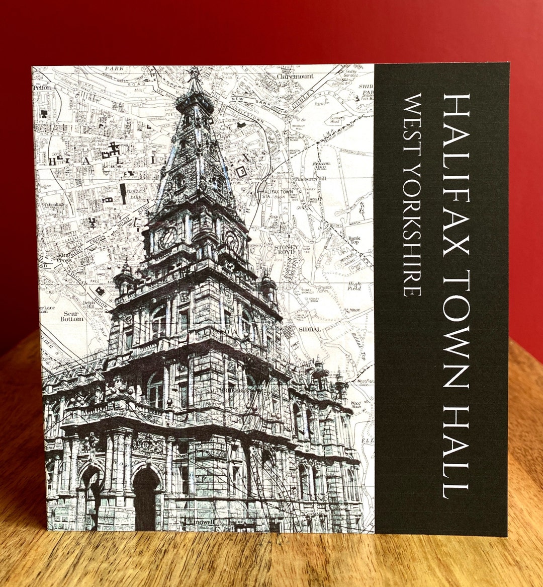 Halifax Town Hall Greeting Birthday Card. Drawing on Map. Blank Inside ...