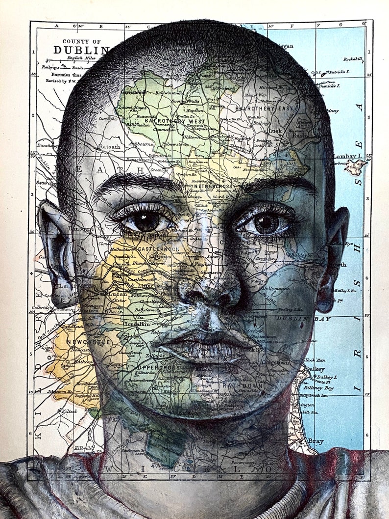 Sinead O Connor Inspired Portrait Print. Pen Drawing Over Map of Dublin ...