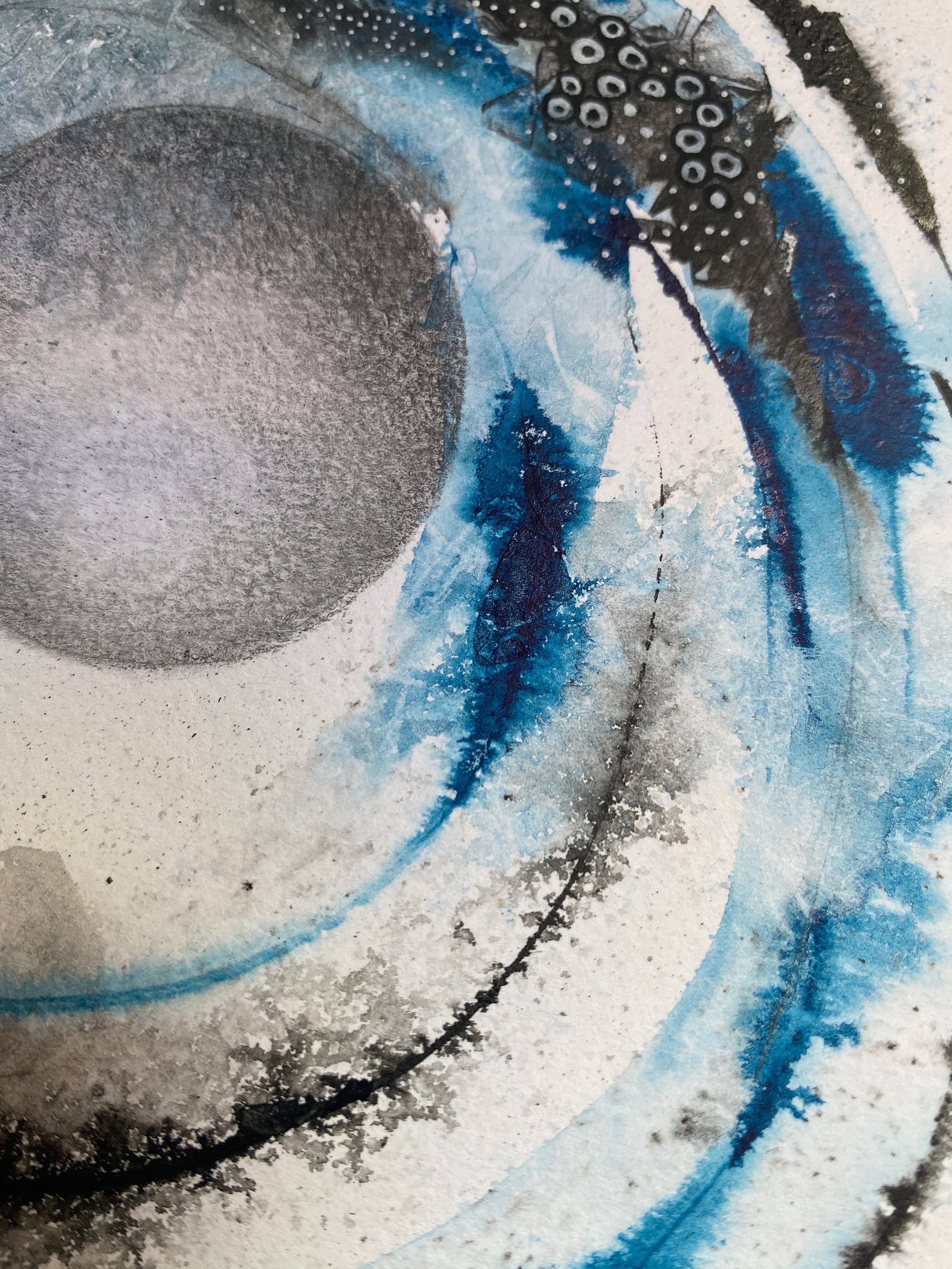 Sphere Circles Pen, Ink and Pencil Drawing. Black, White & Blue ...