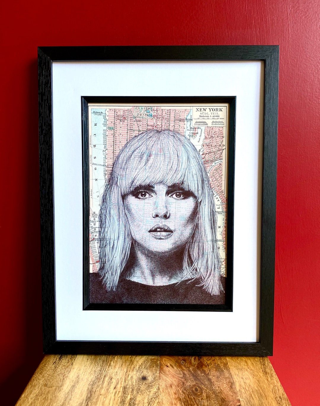 Debbie Harry Blondie Inspired Portrait Print. Pen Drawing Over Map of ...