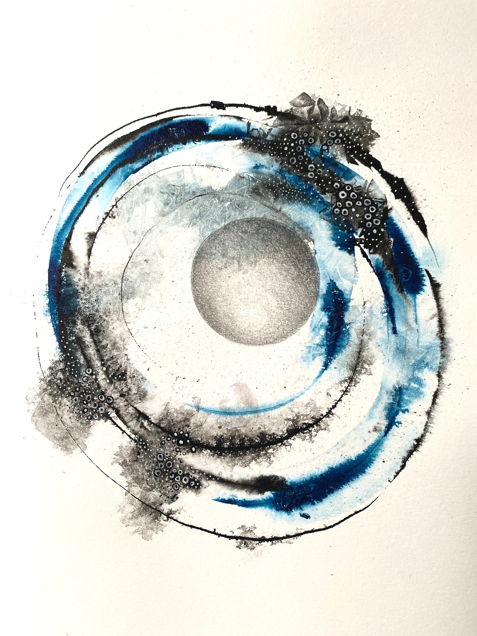 Sphere Circles Pen, Ink and Pencil Drawing. Black, White & Blue ...