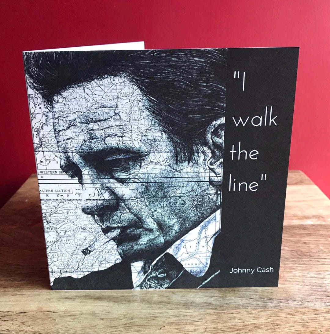 Johnny Cash Inspired Greeting Birthday Card. Drawing on Map of ...