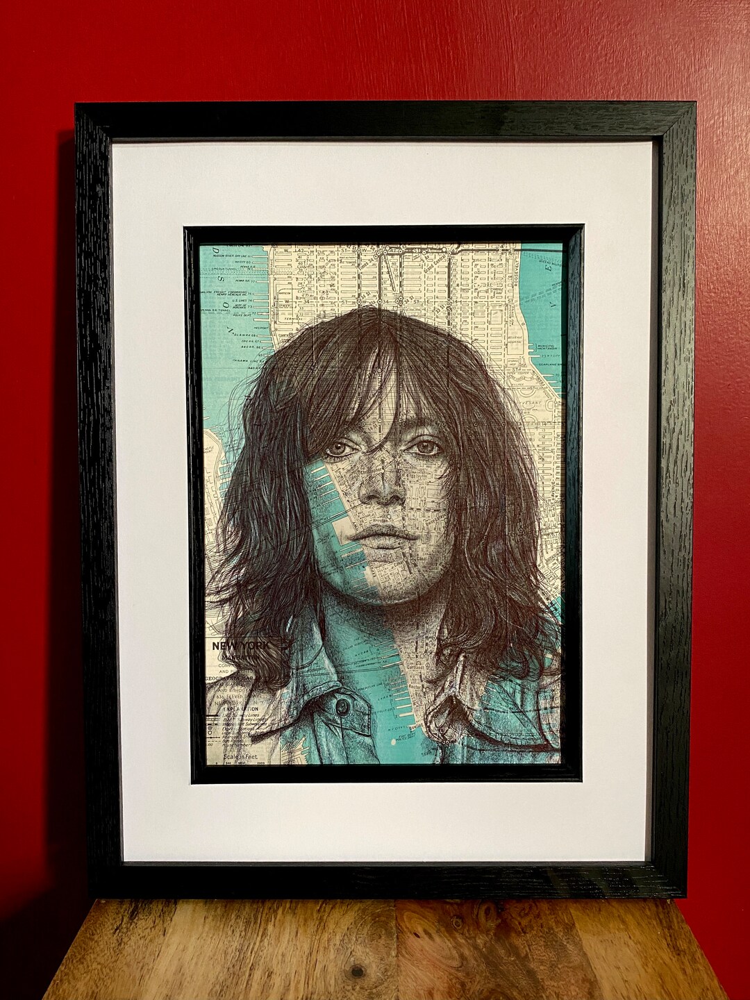 Patti Smith Inspired Portrait Print. Pen Drawing Over Map of New York ...
