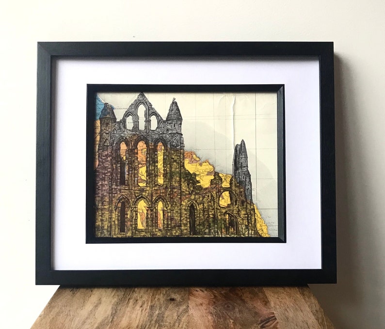 Whitby Abbey Print. Pen Drawing Over Map . A4 Unframed - Etsy